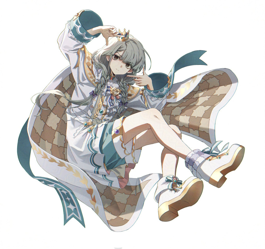 Safebooru - 1girl braid brown eyes cape crown finger frame full body ...