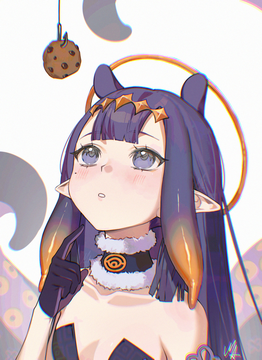 Safebooru - 1girl ani 019 bare shoulders black collar black gloves blunt bangs center-flap bangs ...