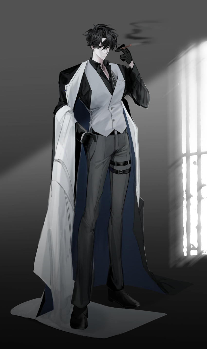 Safebooru - 1boy absurdres black gloves black hair black shirt ...