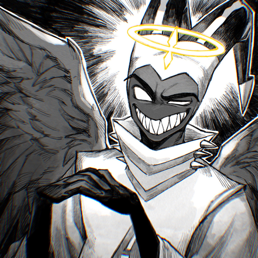 Safebooru - 1boy adam (hazbin hotel) angel angel wings grin halo hazbin ...