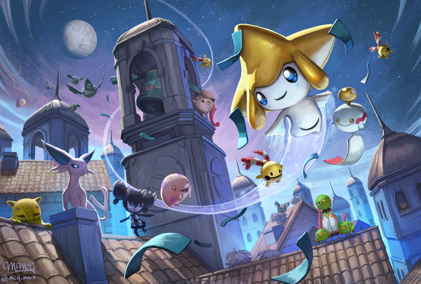 Safebooru - bell tower blue eyes bronzong building chimecho chingling ...