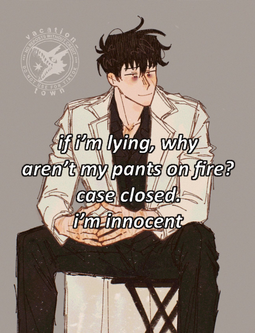 Safebooru - 1boy bags under eyes black hair black shirt coat commentary ...