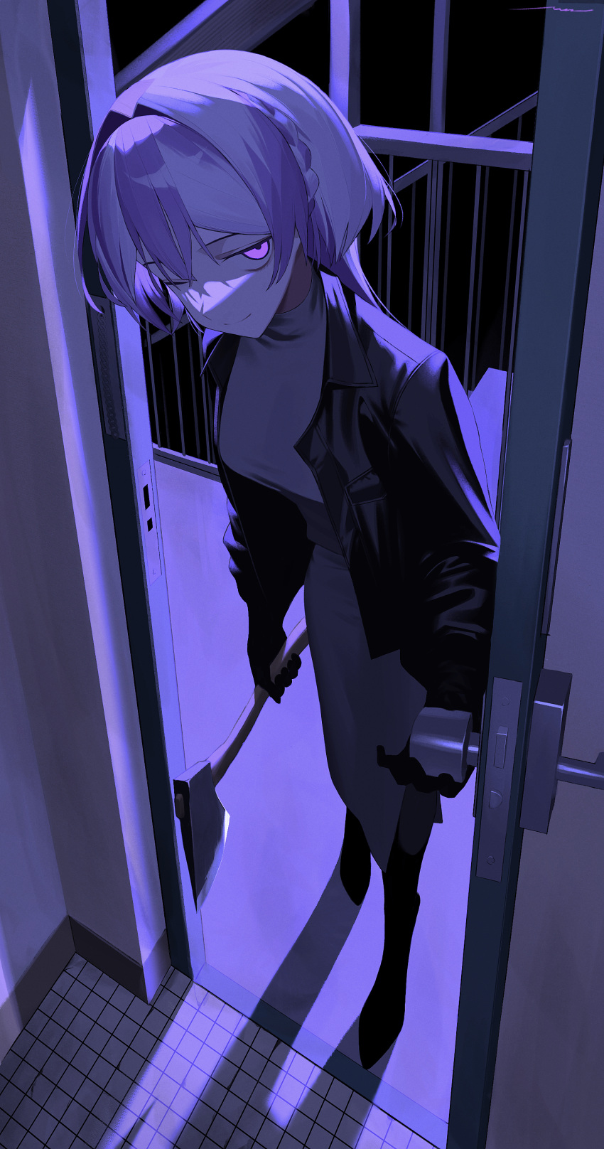 Safebooru - 1girl absurdres axe commentary commission english ...