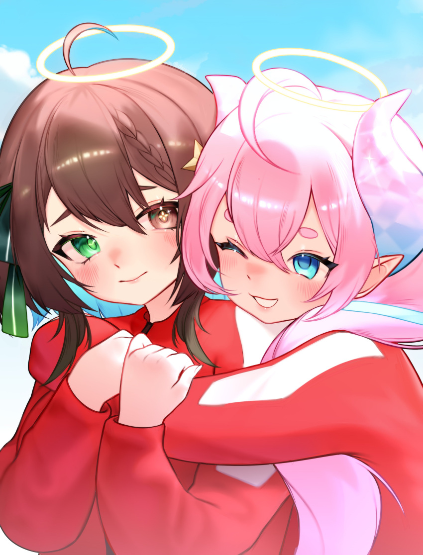 Safebooru - 2girls absurdres ahoge blue eyes blue hair blue sky blush ...