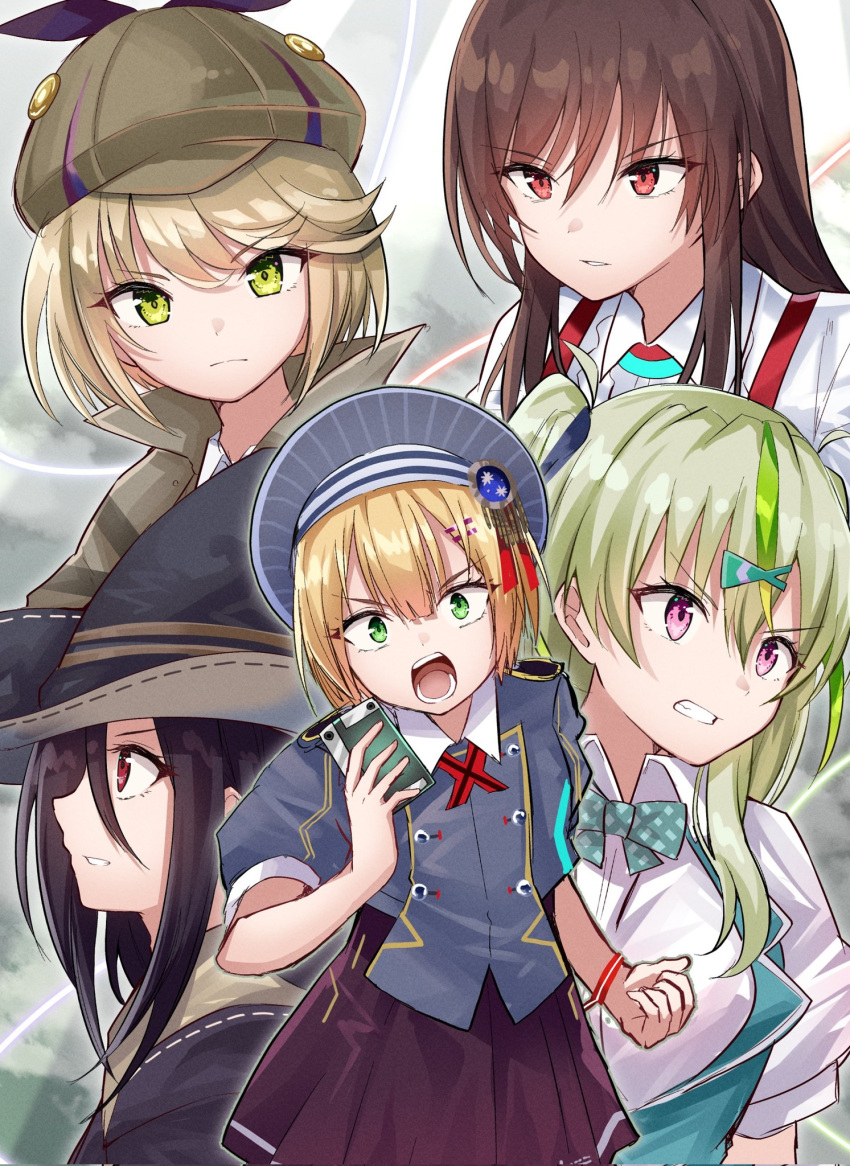 Safebooru - 5girls black hair blonde hair bow bowtie brown hair ...