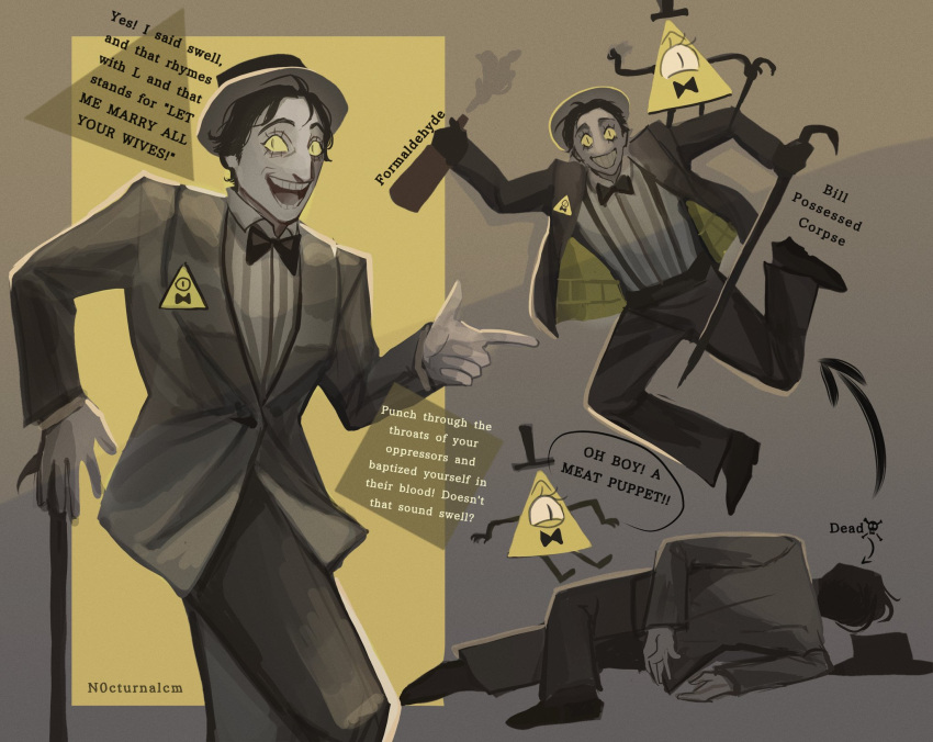 Safebooru - 1other bill cipher black coat bow bowtie cane coat colored ...
