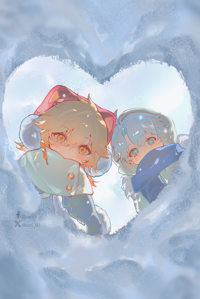 Safebooru - 2boys aged down blue eyes blue scarf braid child commentary ...