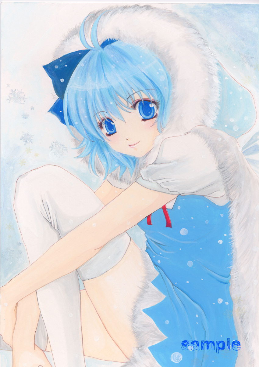 Safebooru - absurdres acrylic paint (medium) adapted costume ahoge blue eyes blue hair bow cirno ...