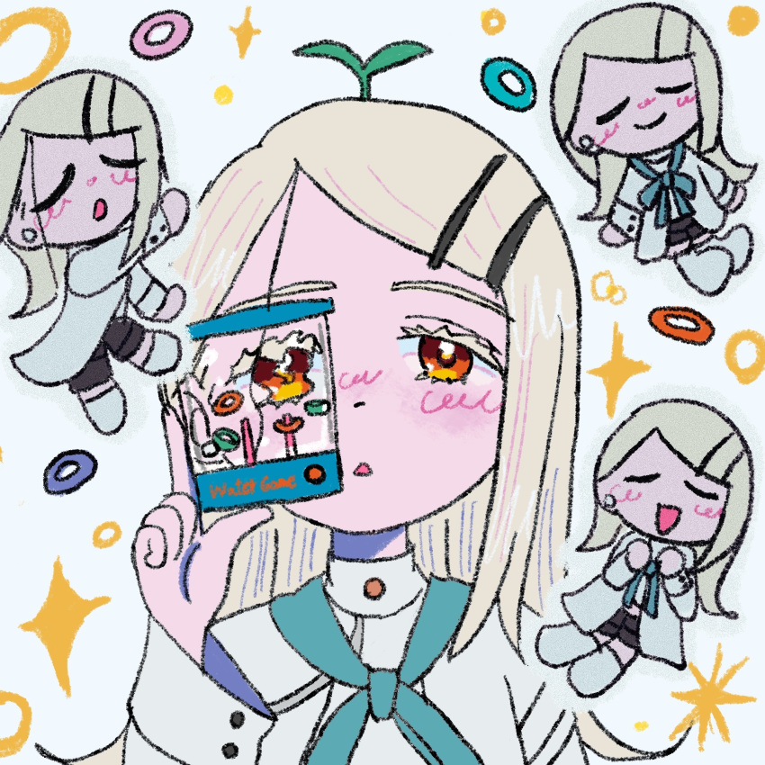 Safebooru - 1girl blonde hair blush chibi closed eyes closed mouth coat ...