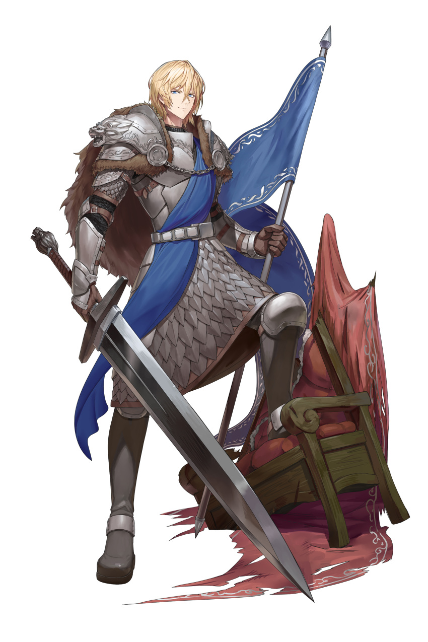 Safebooru - 1boy absurdres armor blonde hair blue eyes blue flag ...