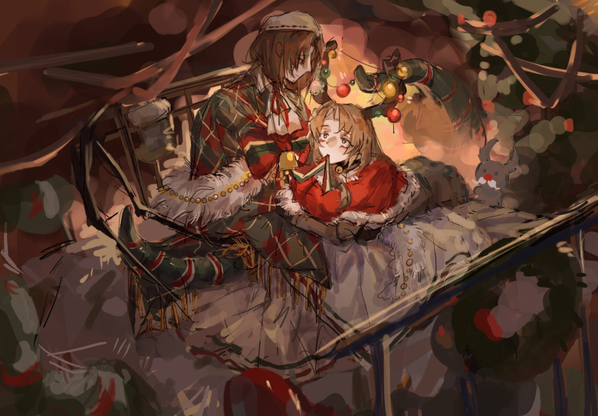 Safebooru - 1boy 1girl abdali216235 bed bell bow bowtie brown hair ...