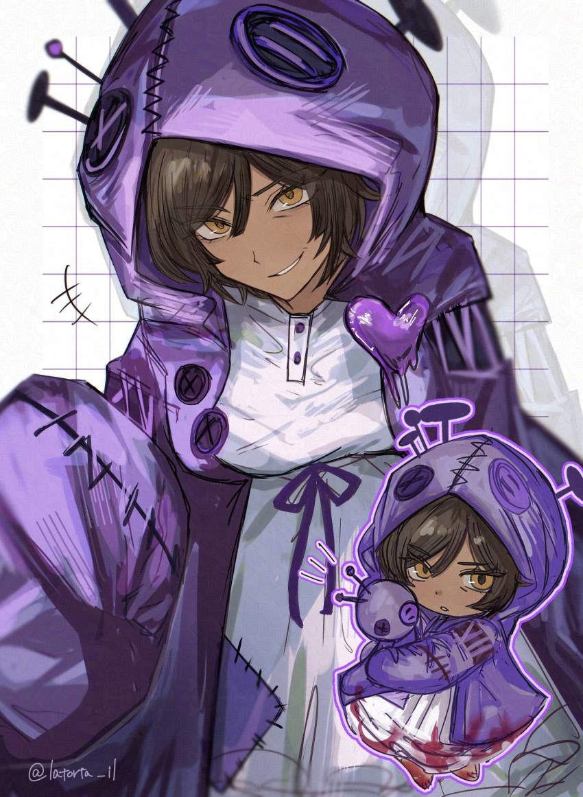 Safebooru - 1girl breasts brown hair chibi chibi inset coat commentary ...