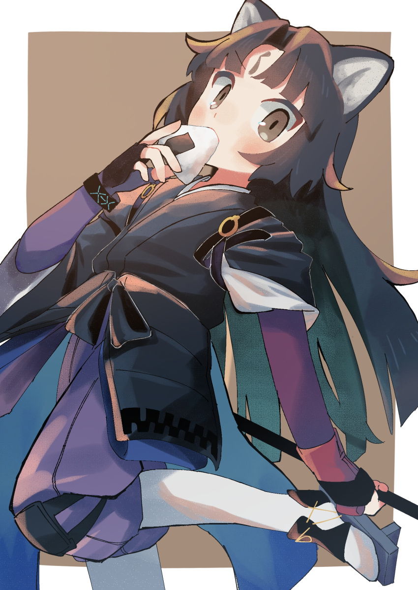 Safebooru - 1girl adjusting footwear animal ears arknights black hair ...
