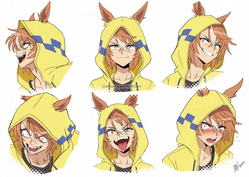 Safebooru - animal ears black shirt blush brown hair closed mouth ...