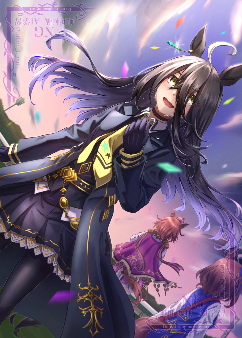 Safebooru - 3girls absurdres ahoge animal ears bag black choker black ...