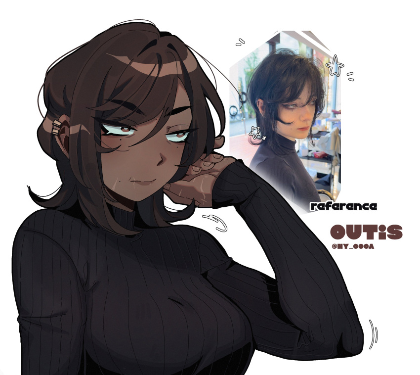 Safebooru - 1girl absurdres brown hair character name commentary dark ...