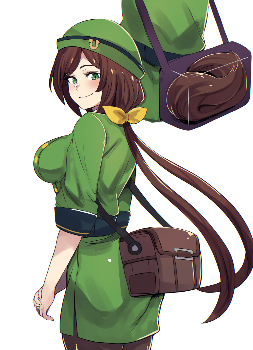 Safebooru - 1girl absurdres bag bow bowler hat breasts brown hair ...