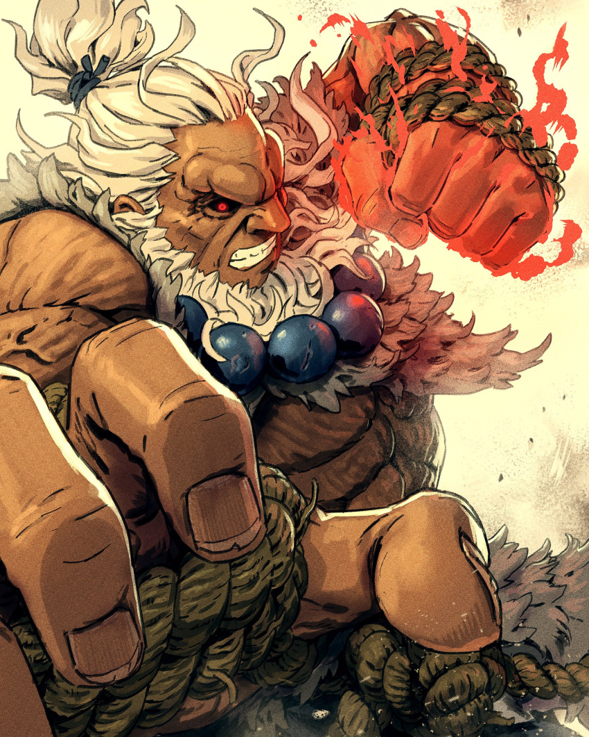 Safebooru - 1boy abs absurdres akuma (street fighter) arms up bead ...