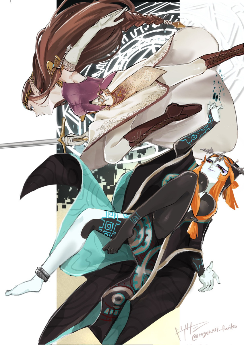 Safebooru - 2girls black skin blue skin colored sclera colored skin ...