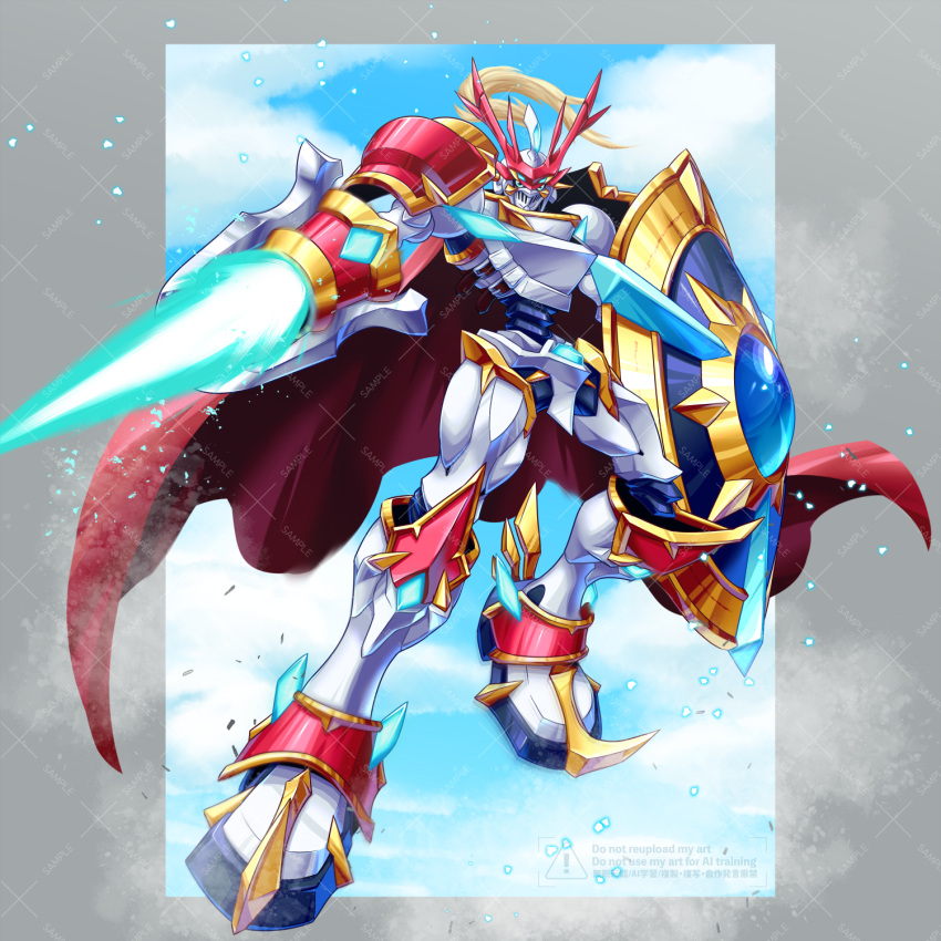 Safebooru - armor blue eyes border cape commentary request digimon ...