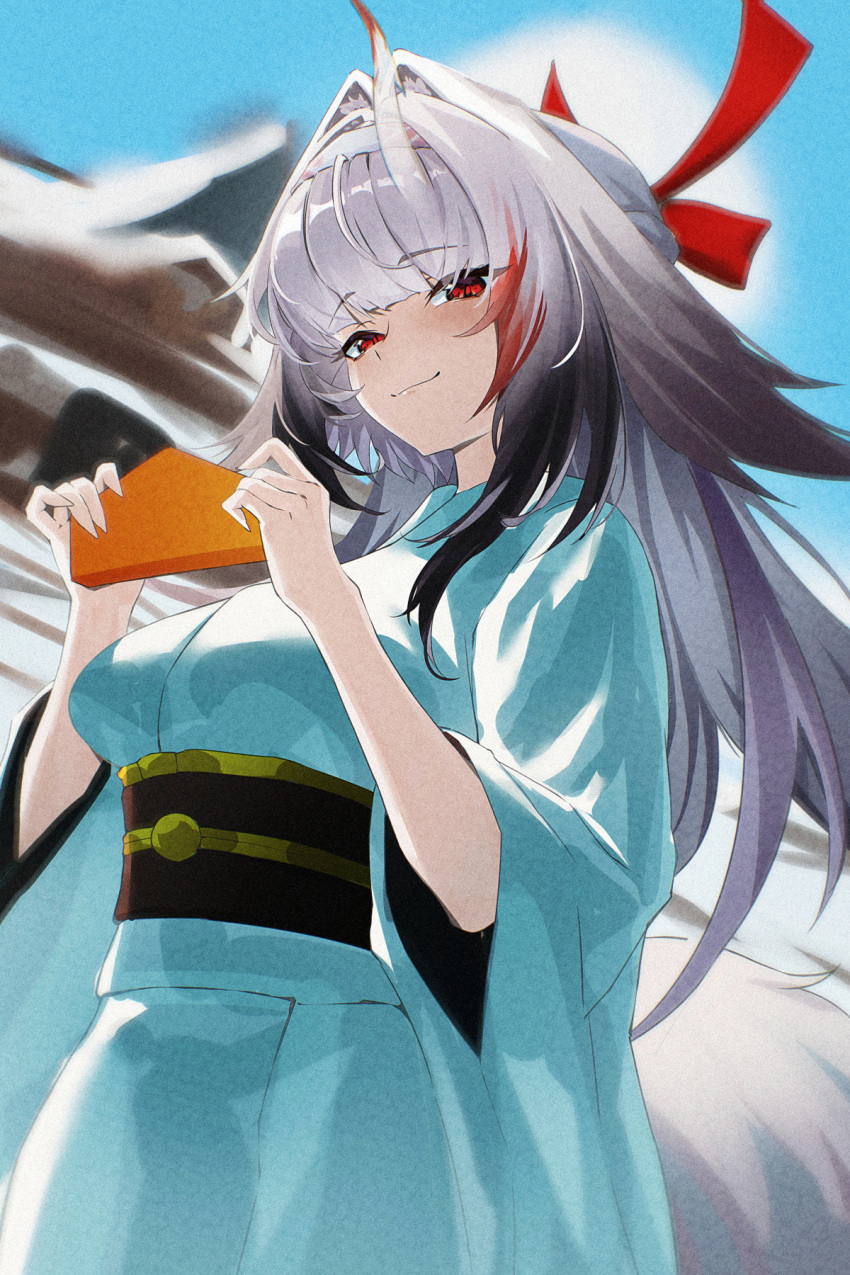 Safebooru - 1girl alternate hair color black hair blue sky closed mouth ...