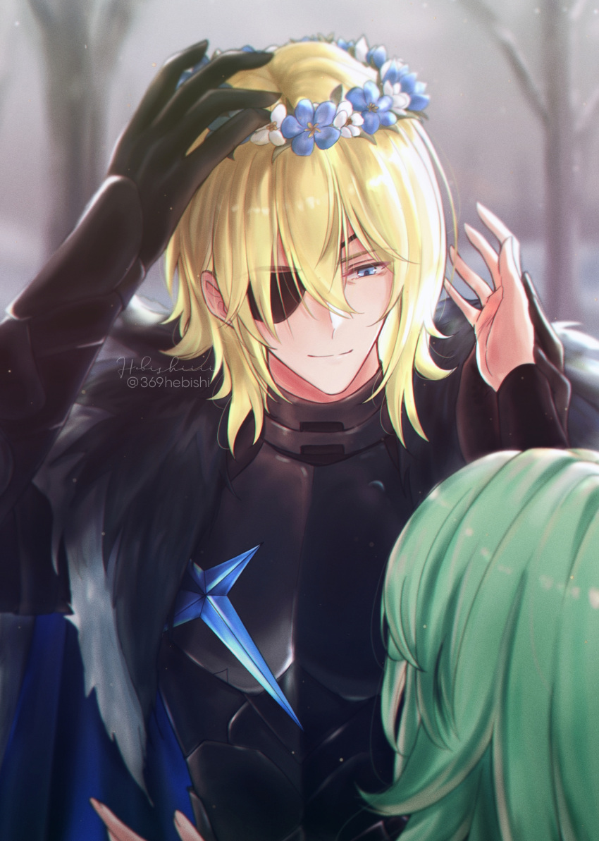 Safebooru - 1boy 1girl armor artist name black armor blonde hair blue ...
