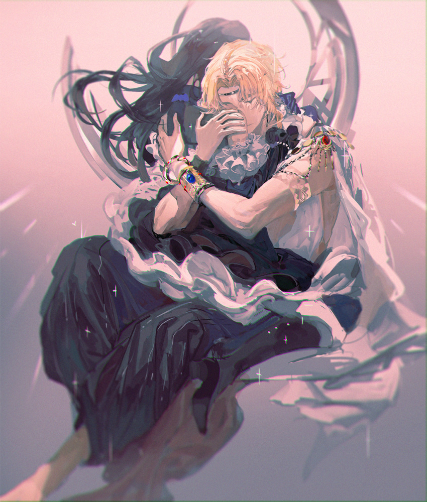 Safebooru - 1boy 1girl armlet baggy pants bangle bare shoulders ...