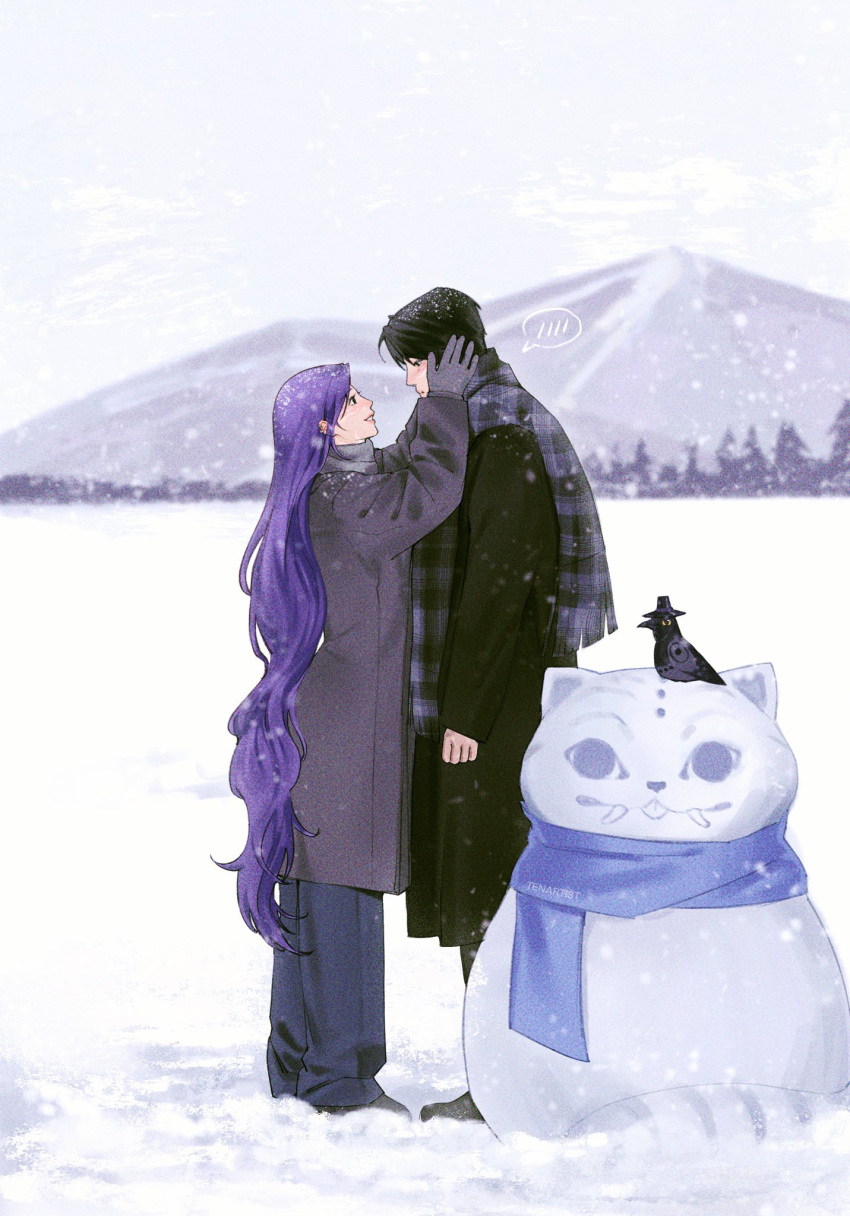 Safebooru - 1boy 1girl arm at side artist name baggy pants bird black ...