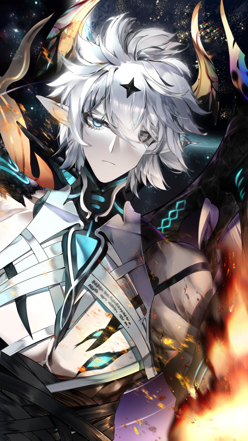 Safebooru - 1boy absurdres alternate form bandaged torso blue eyes ...