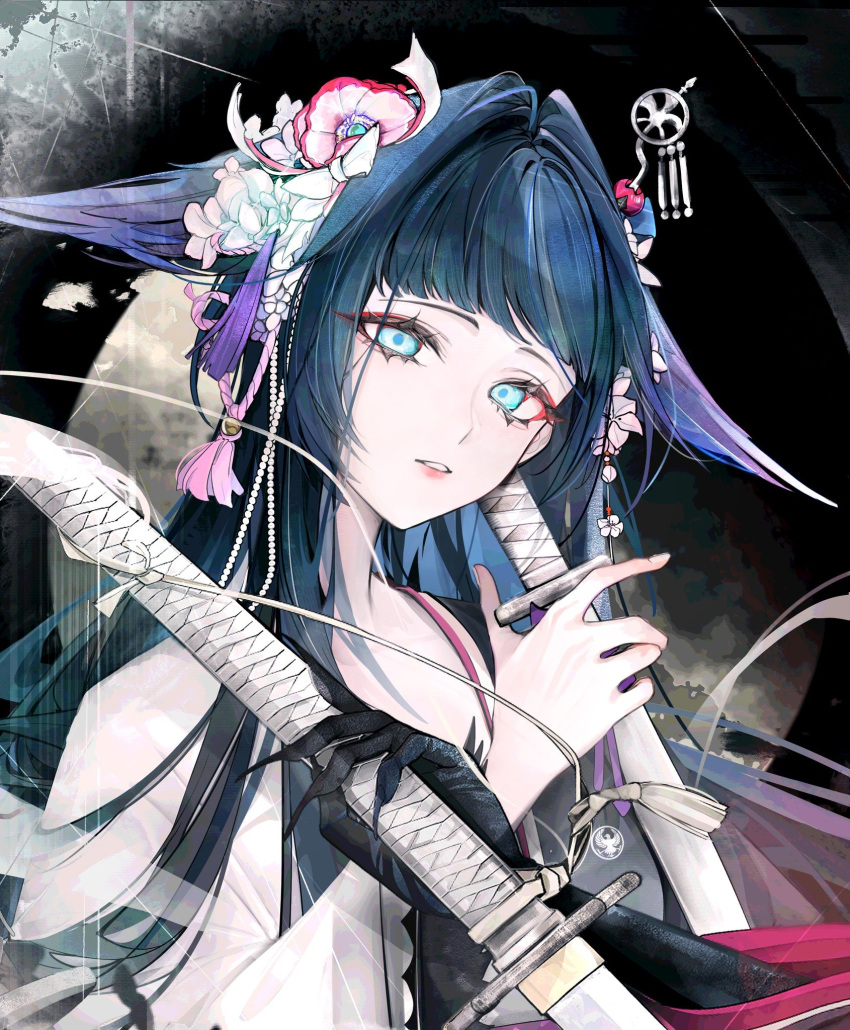 Safebooru - 1girl arknights black background black hair black kimono ...