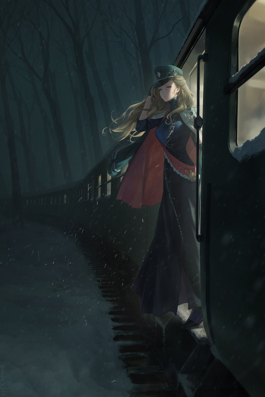 Safebooru - 1girl adjusting hair black coat black dress black gloves ...