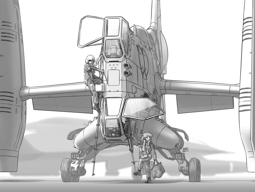 Safebooru - 1boy 1girl bag boots cockpit commentary request flight suit ...