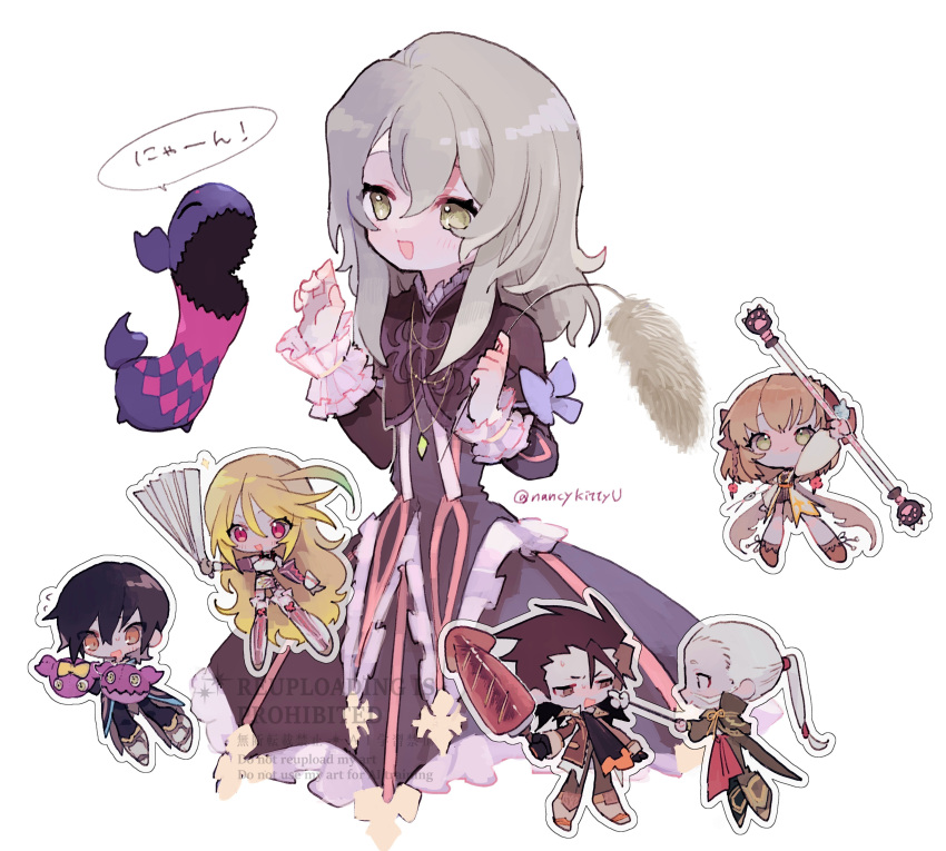 Safebooru - 3boys 3girls :d absurdres alvin (tales) black hair blonde ...