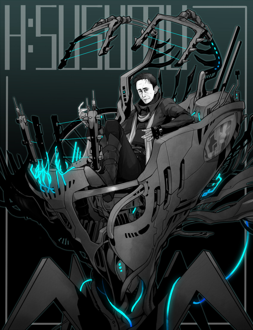 Safebooru - highres hirasawa susumu instrument laser monochrome original quyo94 scarf science ...