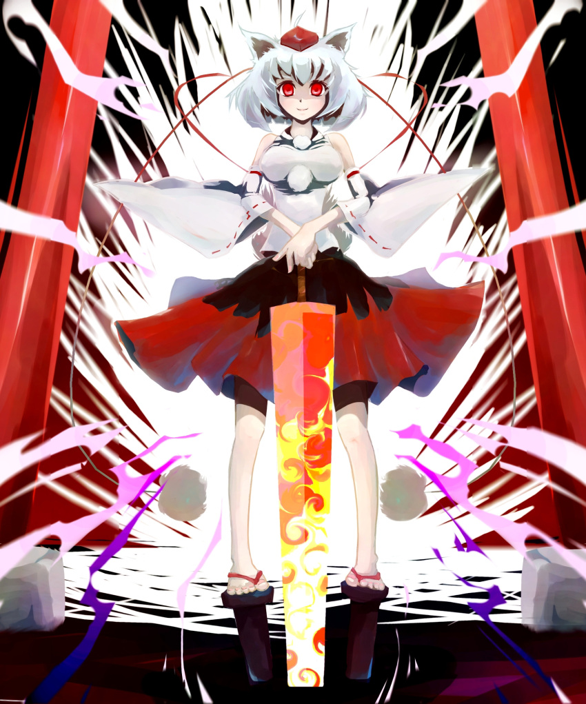 Safebooru - alternate weapon animal ears detached sleeves geta hat ...