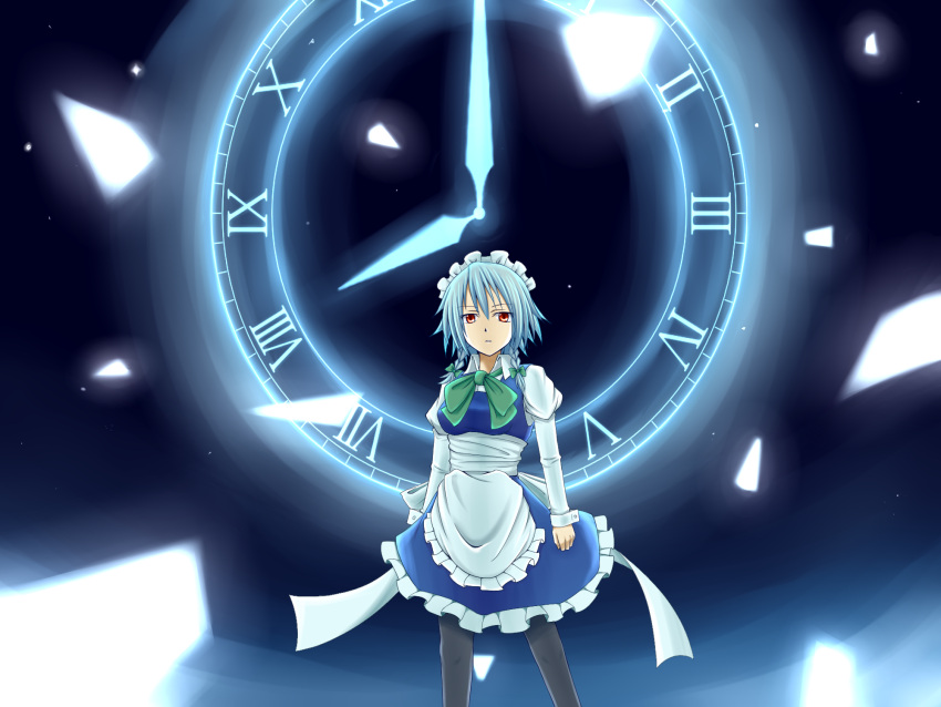 Safebooru - black legwear blue hair braid clock daba highres izayoi ...