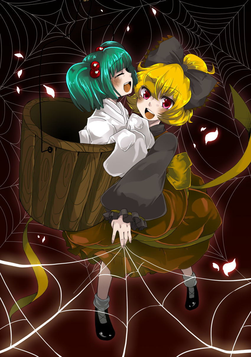 Safebooru - :d absurdres blonde hair bow bucket girl in bucket glowing ...