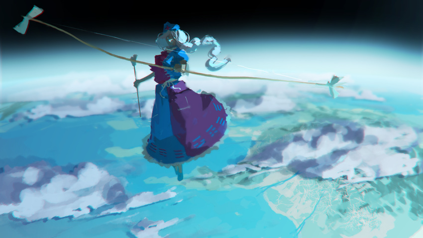 Safebooru - 1girl arrow (projectile) atmospheric perspective blue dress ...