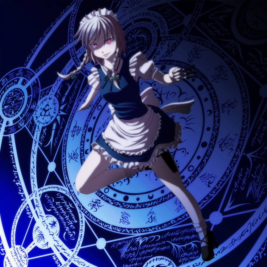 Safebooru - absurdres braid highres izayoi sakuya knife magic circle ...