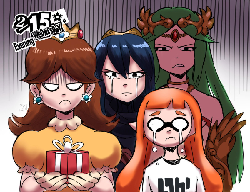 Safebooru - 4girls angry blank eyes blue hair box brown hair calendar ...