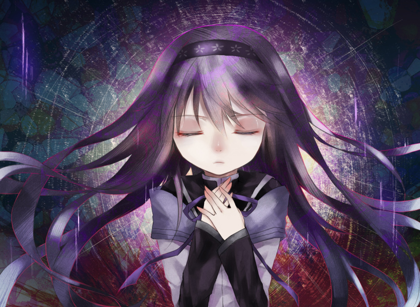Safebooru - akemi homura bad id black hair closed eyes expressionless ...