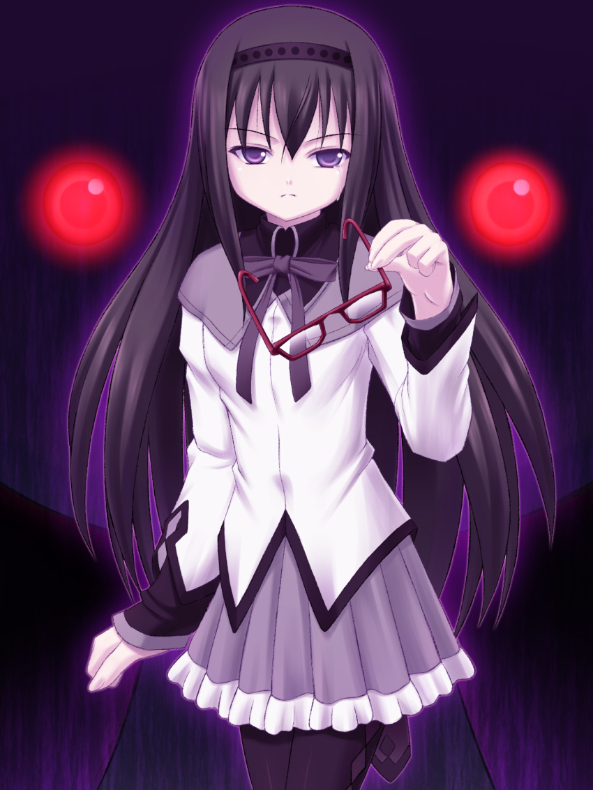 Safebooru - akemi homura black hair black legwear black pantyhose glasses hairband headband ...