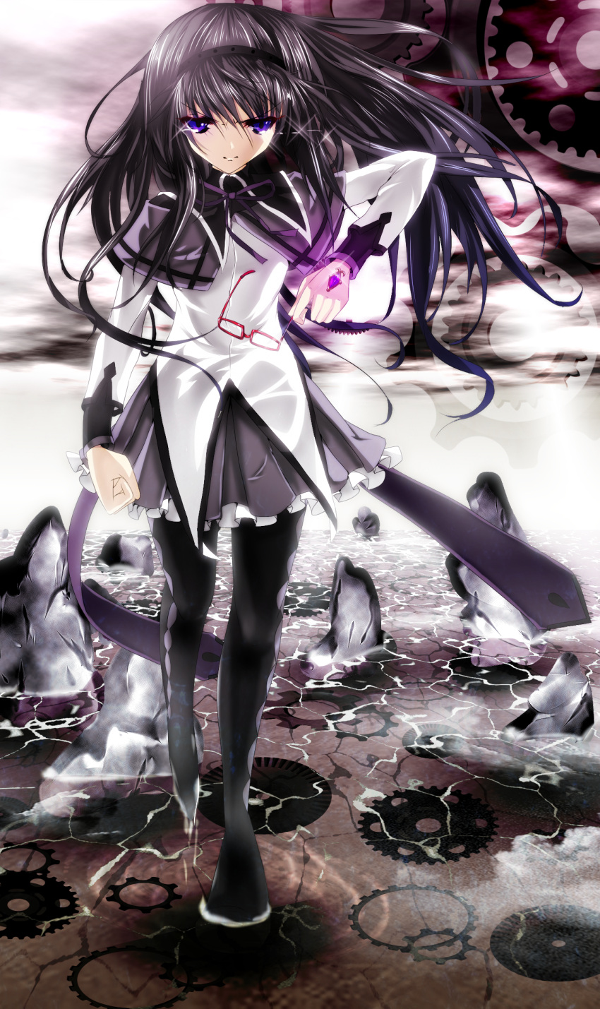 Safebooru - akemi homura black hair gears glasses glasses removed hairband highres long hair ...