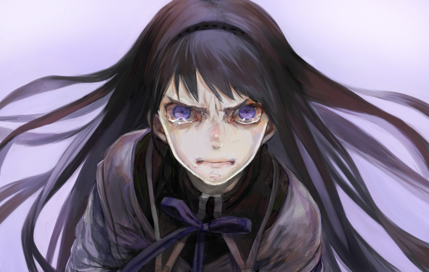 Safebooru - akemi homura angry black hair face hairband lips long hair ...