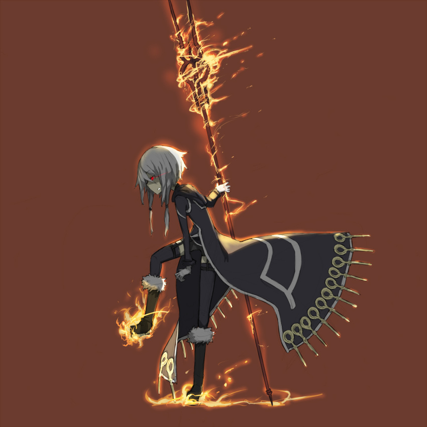 Safebooru - 1girl fire fur boots glowing original red eyes shirogane ...