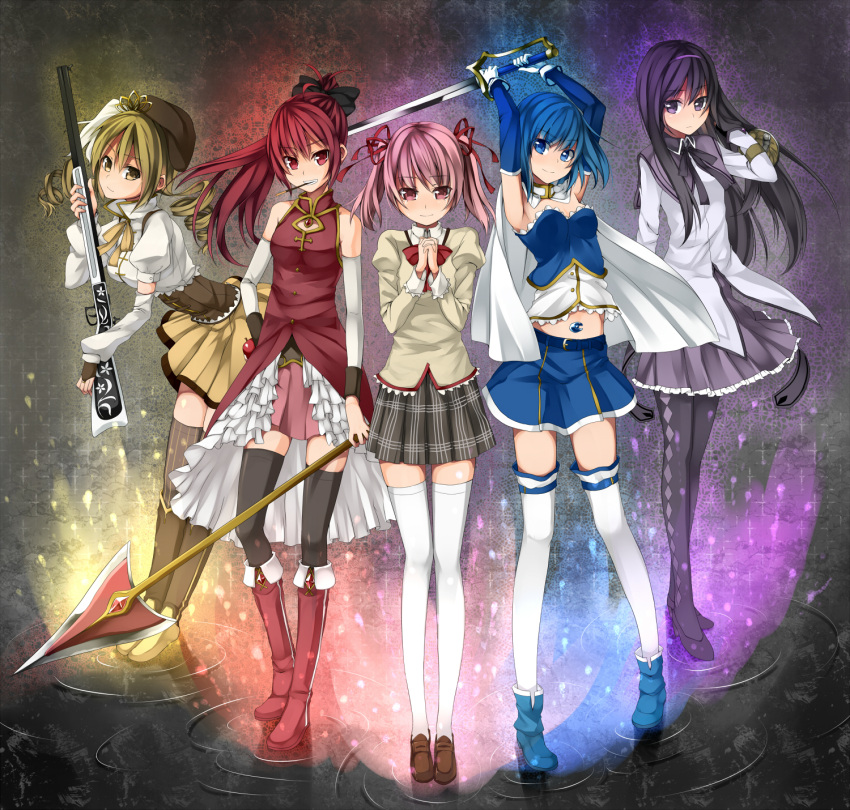 Safebooru - akemi homura argyle beret bow gun hair bow hairband hat ...