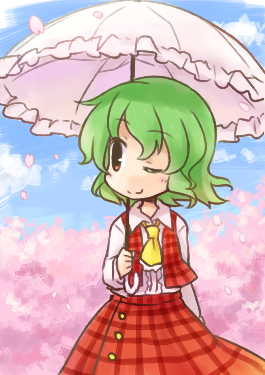 Safebooru - blush cherry blossoms chibi green hair highres kazami yuuka ...