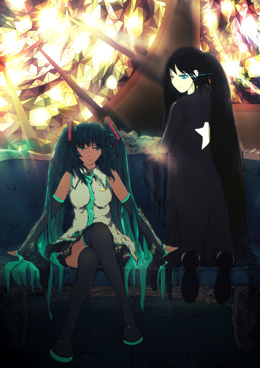 Safebooru - aqua eyes aqua hair black hair black rock shooter black rock shooter (character ...