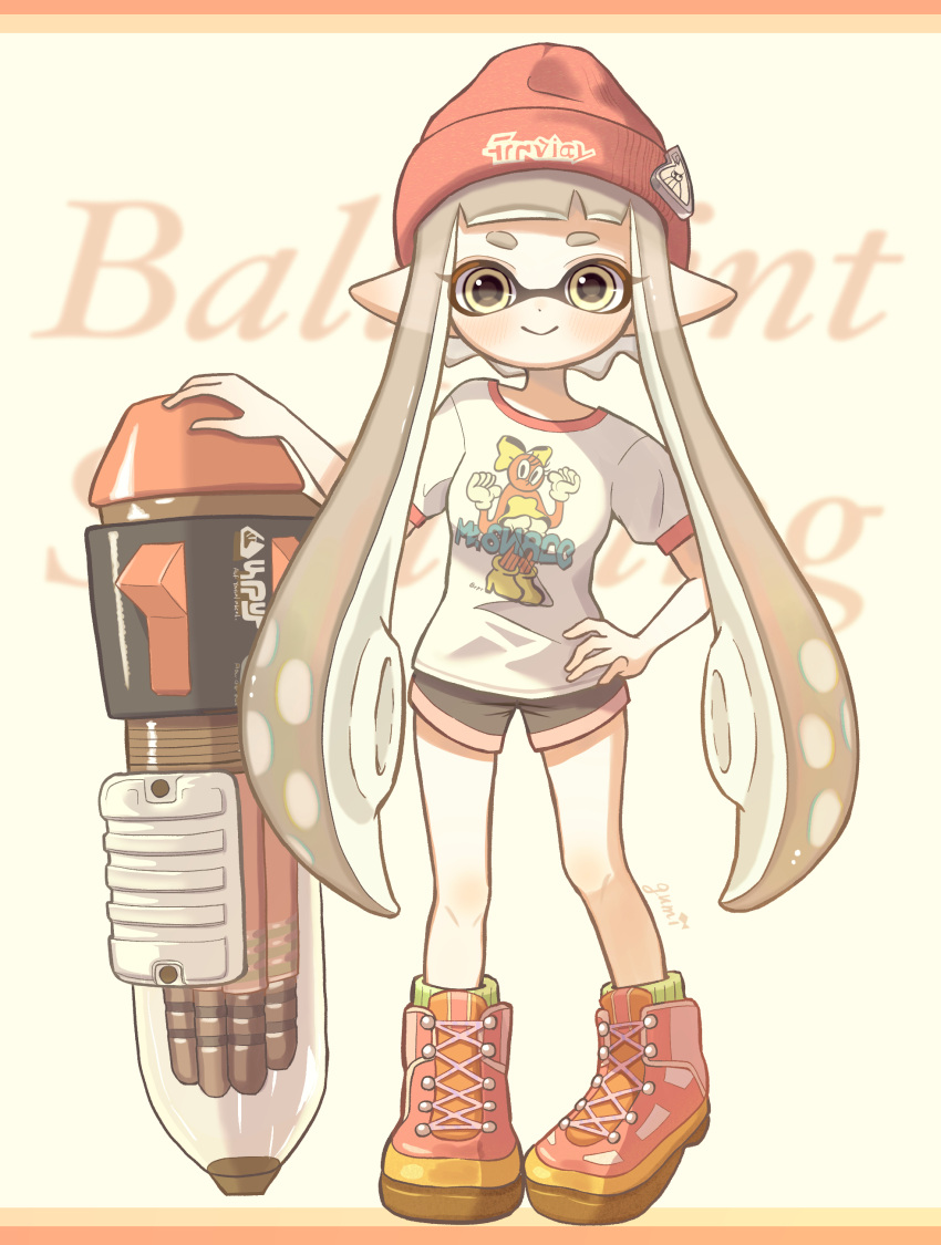 Safebooru - 1girl absurdres ballpoint splatling (splatoon) beanie black ...
