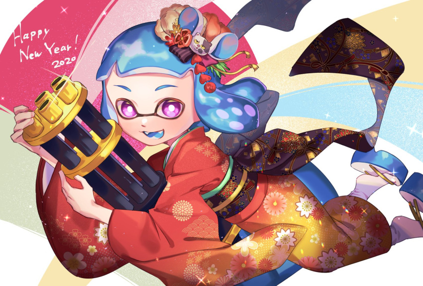 Safebooru - 1girl 2020 blue footwear blue hair blue tongue bright ...